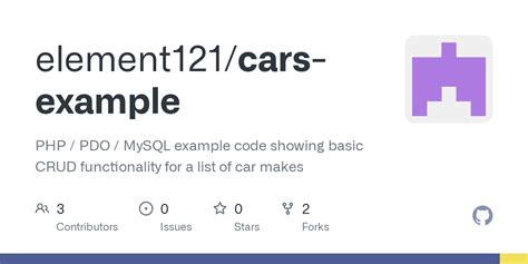 Github Element121 Cars Example Php Pdo Mysql Example Code Showing Basic Crud