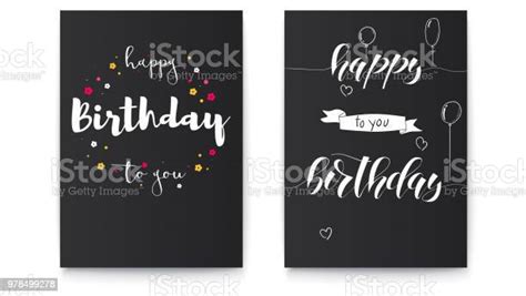 레터링 디자인으로 생일 꽃 포스터의 집합입니다 봄 여름 꽃과 손으로 작성 한다면 생일 인사말 서 예의 장식 스타일입니다 손으로 그린된 벡터 3d 그림 개념에 대한 스톡 벡터