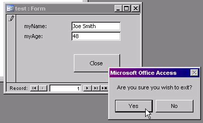 Microsoft Access MsgBox Yes Or No