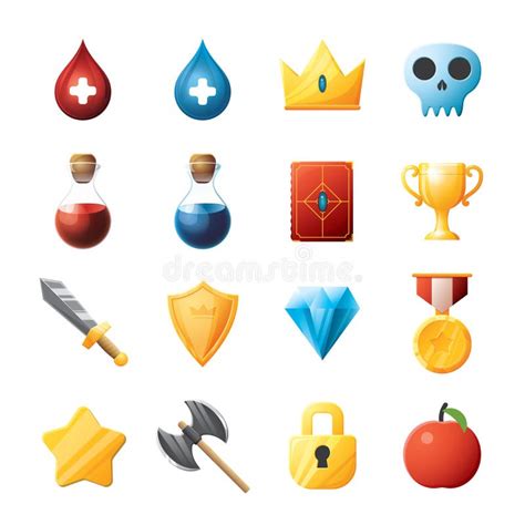 Game Ui Assets Set Gaming User Interface Icons Collection Stock Vector Illustration Of Medal