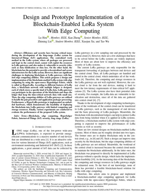 Design And Prototype Implementation Of A Blockchain Enabled Lora System