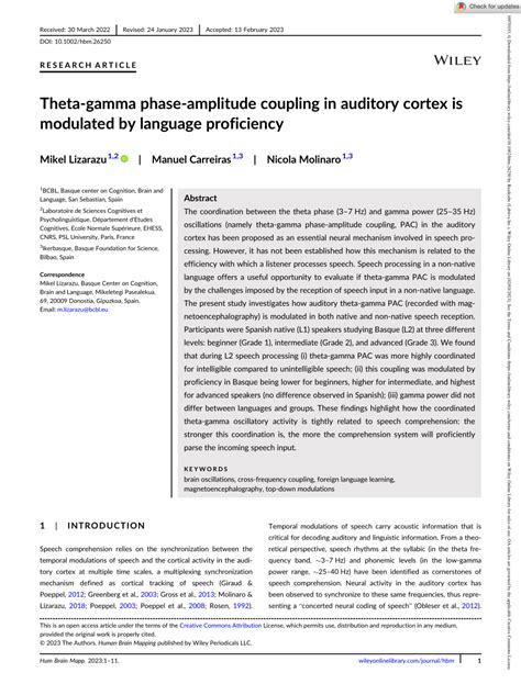 Pdf Theta Gamma Phase Amplitude Coupling In Auditory Cortex Is