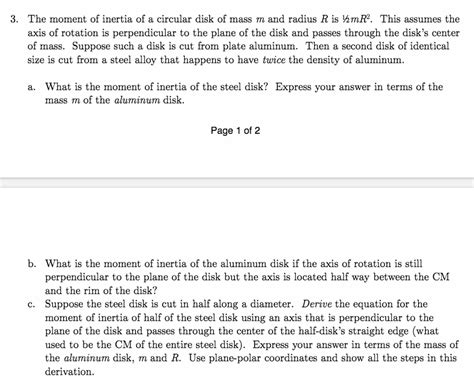 Solved The Moment Of Inertia Of A Circular Disk Of Mass M