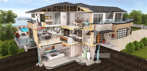Modern House Cutaway Rendering Full Basement VIZ Graphics