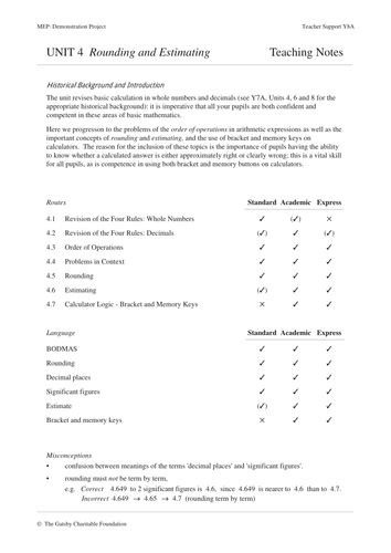 Ks3 Rounding And Estimating Mep Unit 4 Teaching Resources