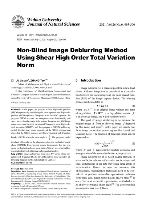 Pdf Non Blind Image Deblurring Method Using Shear High Order Total Variation Norm