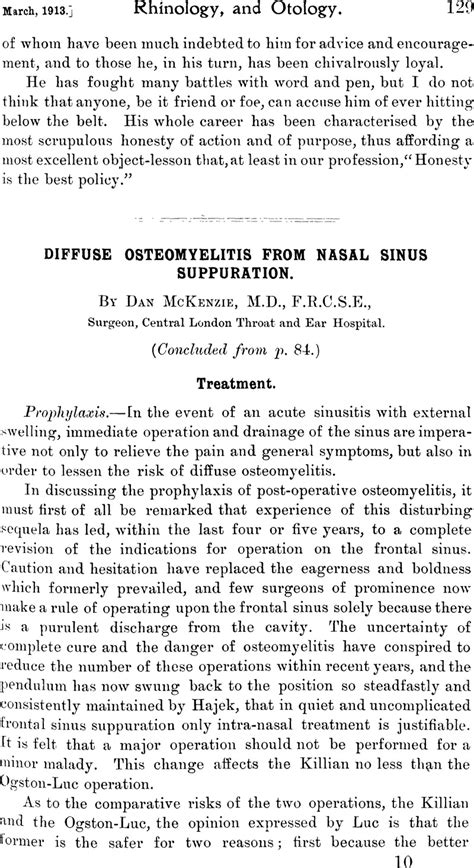 Diffuse Osteomyelitis From Nasal Sinus Suppuration The Journal Of Laryngology And Otology