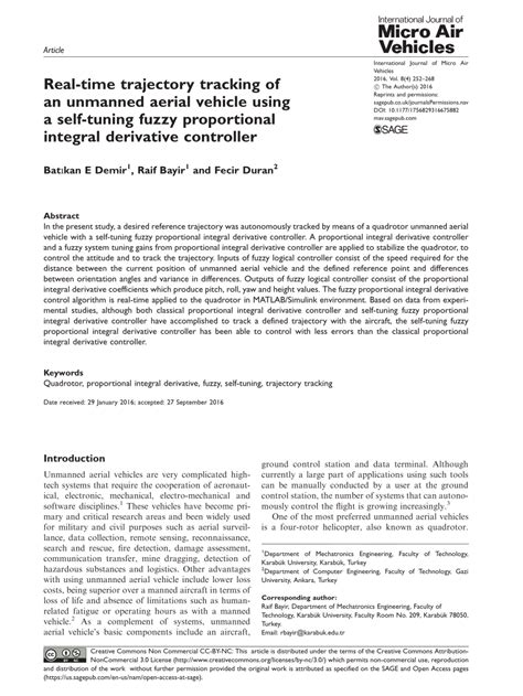 PDF Real Time Trajectory Tracking Of An Unmanned Aerial Vehicle Using A Self Tuning Fuzzy
