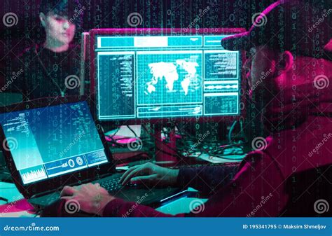 Hackers Breaking Server Using Computers Cybercrime Concept Stock