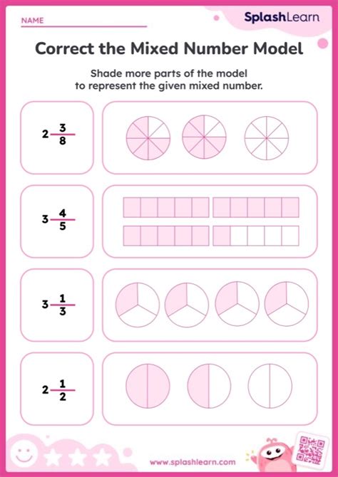 Write Mixed Numbers Represented By The Model Math Worksheets