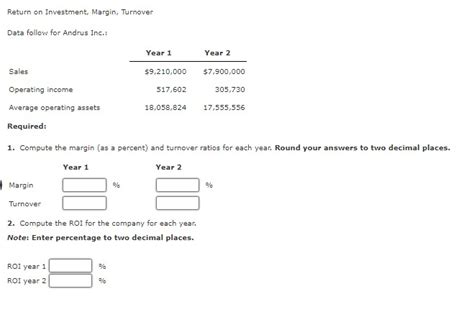 Solved Return On Investment Margin Turnoverdata Follow For