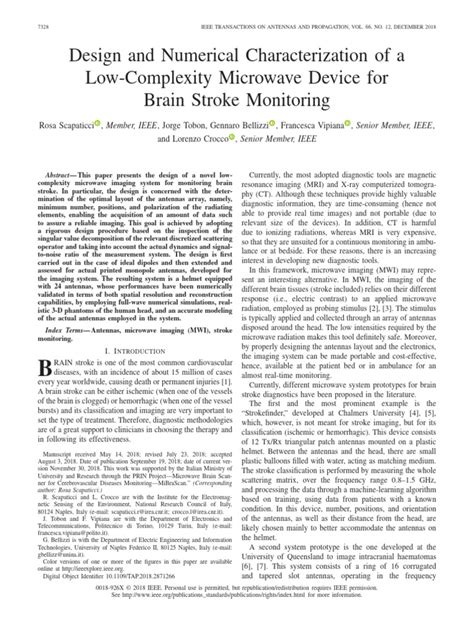 Design And Numerical Characterization Of A Low Complexity Microwave Device For Brain Stroke