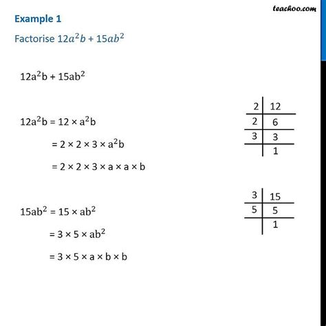 Example 1 Factorise 12a 2b 15ab 2 Chapter 14 Class 9