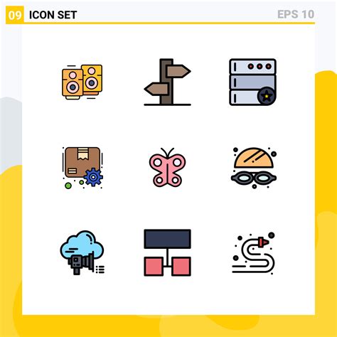 Stock Vector Icon Pack Of 9 Line Signs And Symbols For Insect Butterfly Database Gear Package