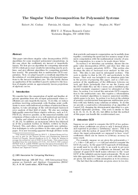 Pdf The Singular Value Decomposition For Approximate Polynomial Systems