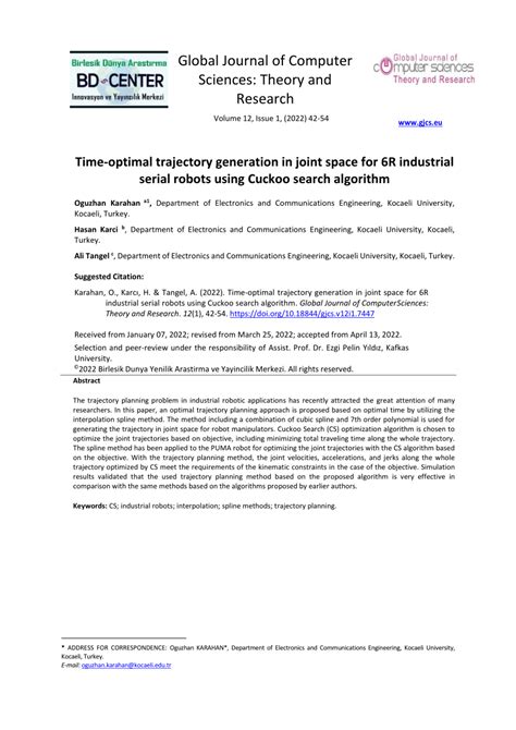 Pdf Time Optimal Trajectory Generation In Joint Space For 6r Industrial Serial Robots Using