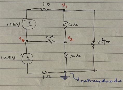 solved write the node voltage equations for v1 v2 and v3