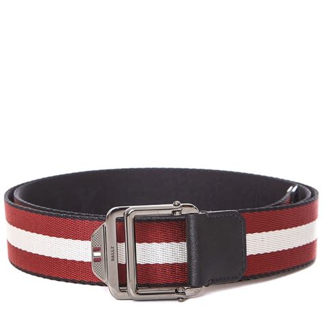 발리 Connor 코너 더블 스틸버클 시그니처 스트라이프 스트랩 벨트 레드화이트6235329