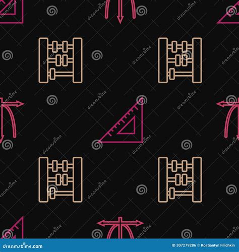Set Line Graph Schedule Chart Diagram Abacus And Triangular Ruler On Seamless Pattern