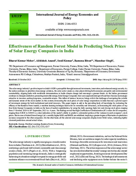 pdf effectiveness of random forest model in predicting stock prices
