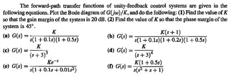 Solved The Forward Path Transfer Functions Of Unity Feedback