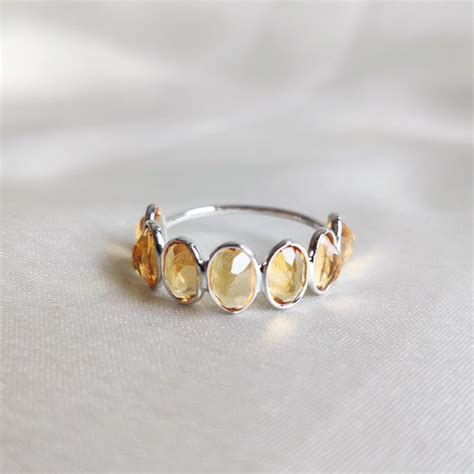 Natural Citrine Ring 14k Solid White Gold Citrine Ring November