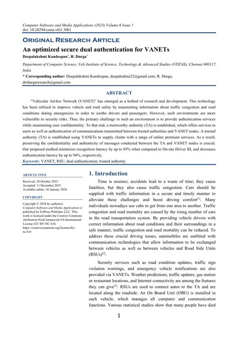 Pdf An Optimized Secure Dual Authentication For Vanets