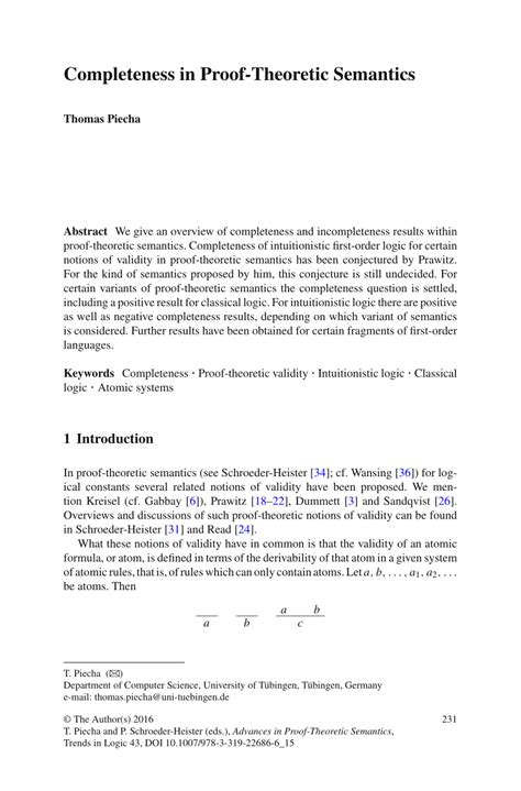 Pdf Completeness In Proof Theoretic Semantics