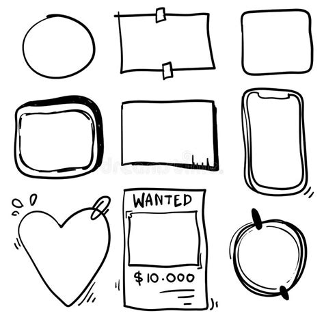 Hand Drawn Set Of Simple Frame And Border With Different Shapes Heart