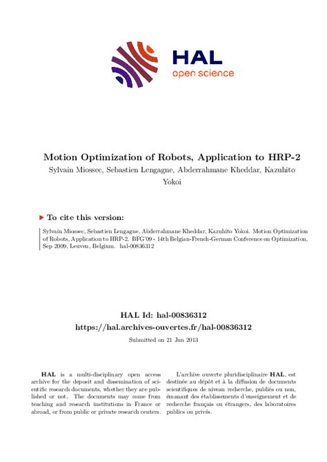 Pdf Motion Optimization Of Robots Application To Hrp 2