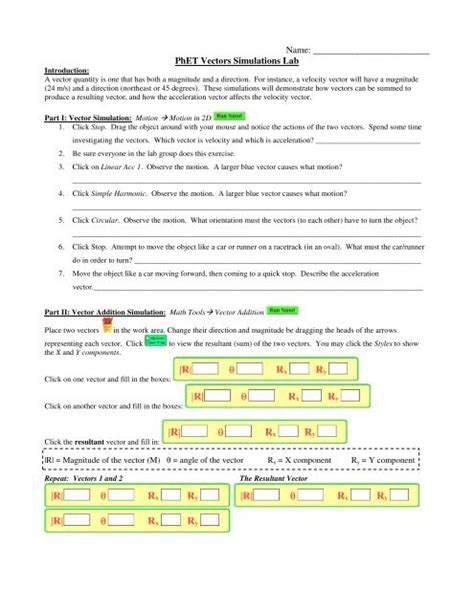 Phet Vectors Simulations Lab
