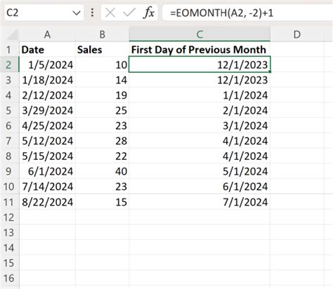 Excel How To Get First Day Of Previous Month