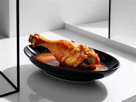 Slippery Roasted Chicken Wings On A Dish With A Black Surface Stock