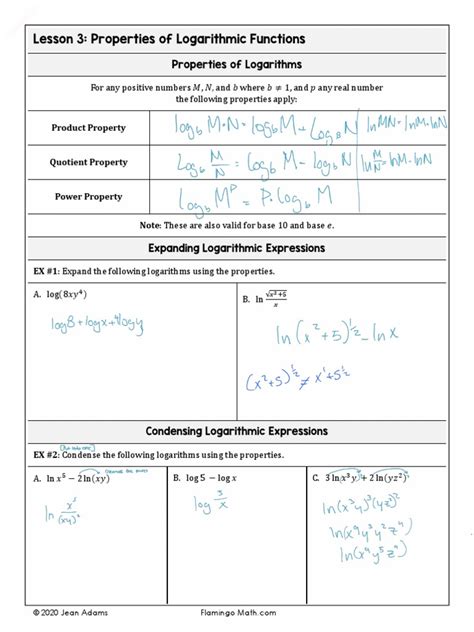 Properties Of Logs Pdf Logarithm Mathematical Analysis