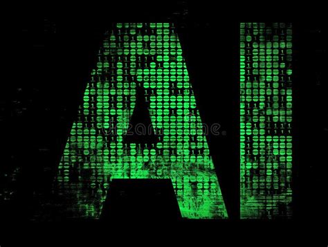 Green Letters Ai With Binary Code Design On Black Stock Illustration