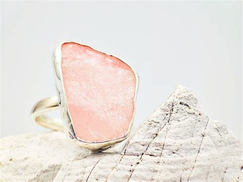 Raw Pink Quartz Ring By Glafx Natural Rose Quartz Ring Etsy