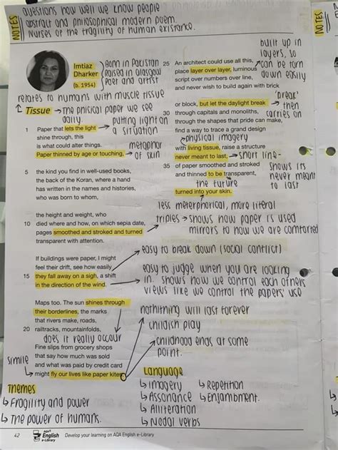 Tissue Poem Analysis Pdf For Gcse Annotated And Easy English Lang