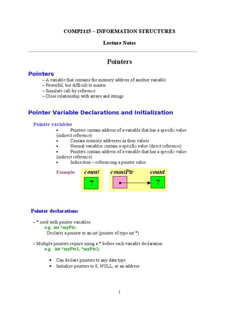 Pointers Comp2115 Information Structures Lecture Notes Pdf Pointer Computer Programming