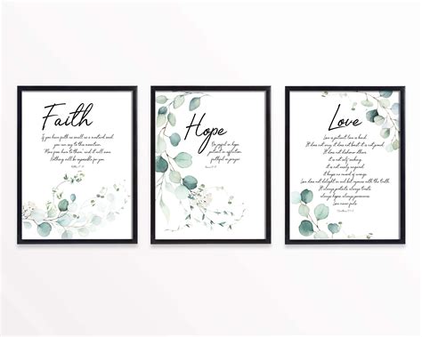 Botanical Bible Verse Faith Hope Love Prints Eucalyptus Scripture Art