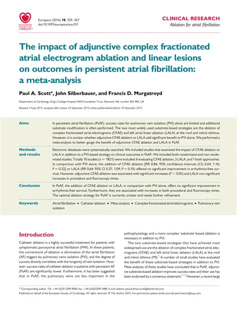 Pdf The Impact Of Adjunctive Complex Fractionated Atrial Electrogram Ablation And Linear