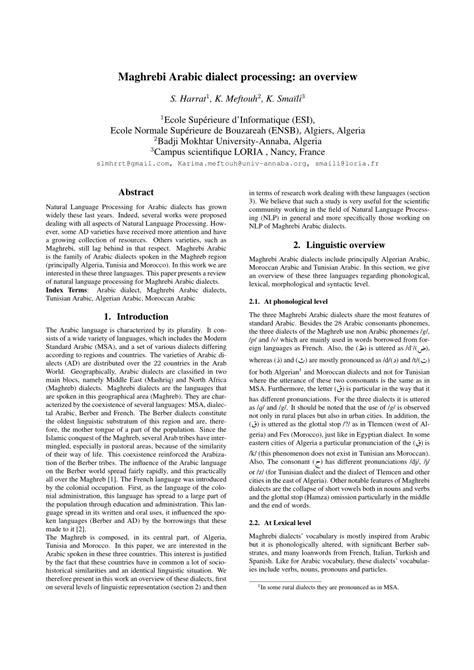Pdf Maghrebi Arabic Dialect Processing An Overview