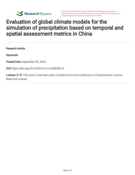 Pdf Evaluation Of Global Climate Models For The Simulation Of Precipitation Based On Temporal