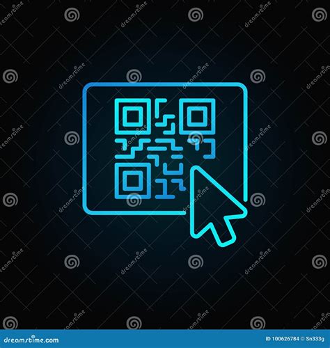 Mouse Click On Button With Qr Code Vector Blue Line Icon On Dark Stock