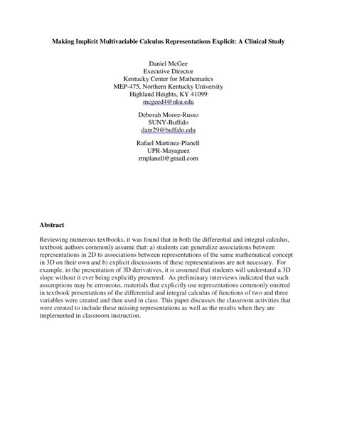 Pdf Making Implicit Multivariable Calculus Representations Explicit