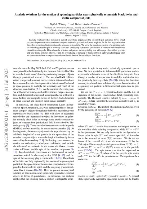 Pdf Analytic Solutions For The Motion Of Spinning Particles Near
