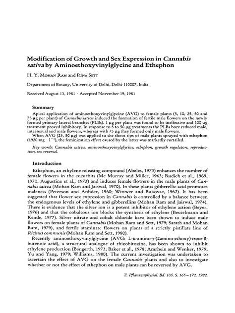 Modification Of Growth And Sex Expression In Cannabis Sativa By