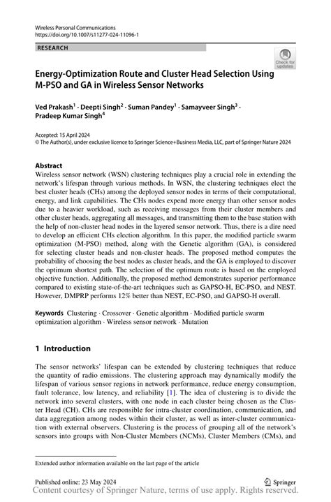 Energy Optimization Route And Cluster Head Selection Using M Pso And Ga In Wireless Sensor