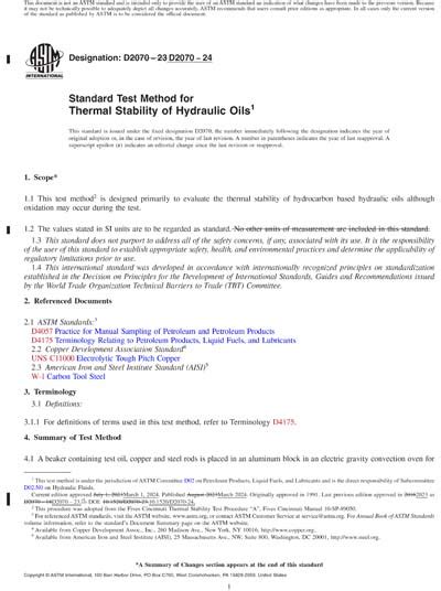 ASTM D Red Standard Test Method For Thermal Stability Of Hydraulic Oils Standard