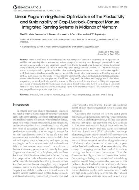 Pdf Linear Programming Based Optimization Of The Productivity And Sustainability Of Crop