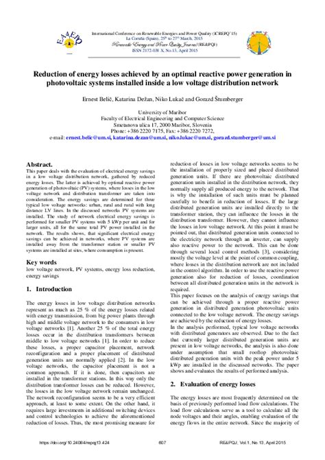Pdf Reduction Of Energy Losses Achieved By An Optimal Reactive Power Generation In